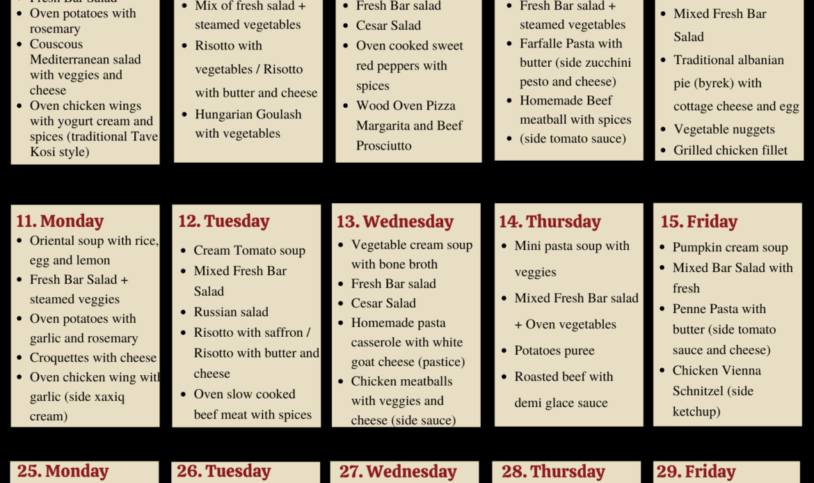 October Lunch Menu – Tis Cafeteria