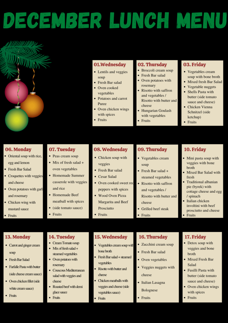 December Lunch Menu – Tis Cafeteria