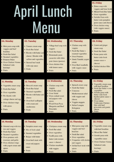 April Lunch Menu – Tis Cafeteria