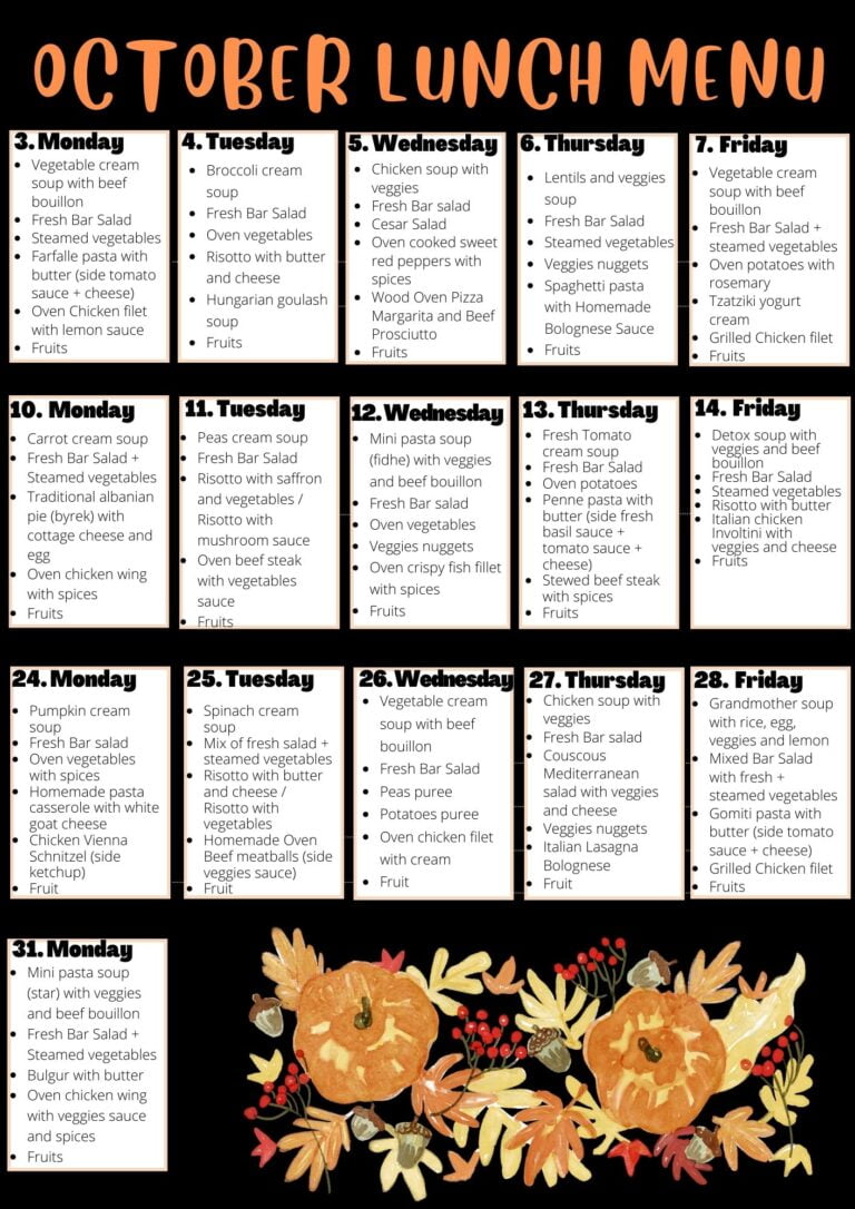 October Lunch Menu – Tis Cafeteria