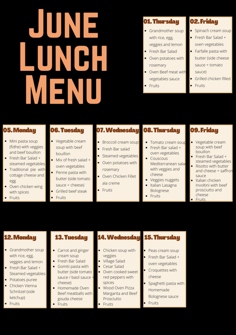 June Lunch Menu – Tis Cafeteria