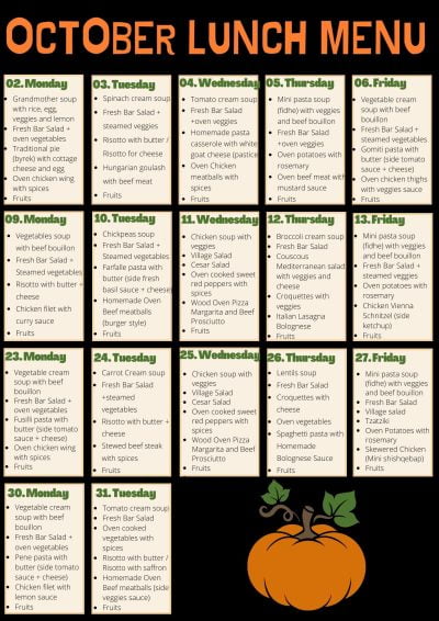 October Lunch Menu – Tis Cafeteria