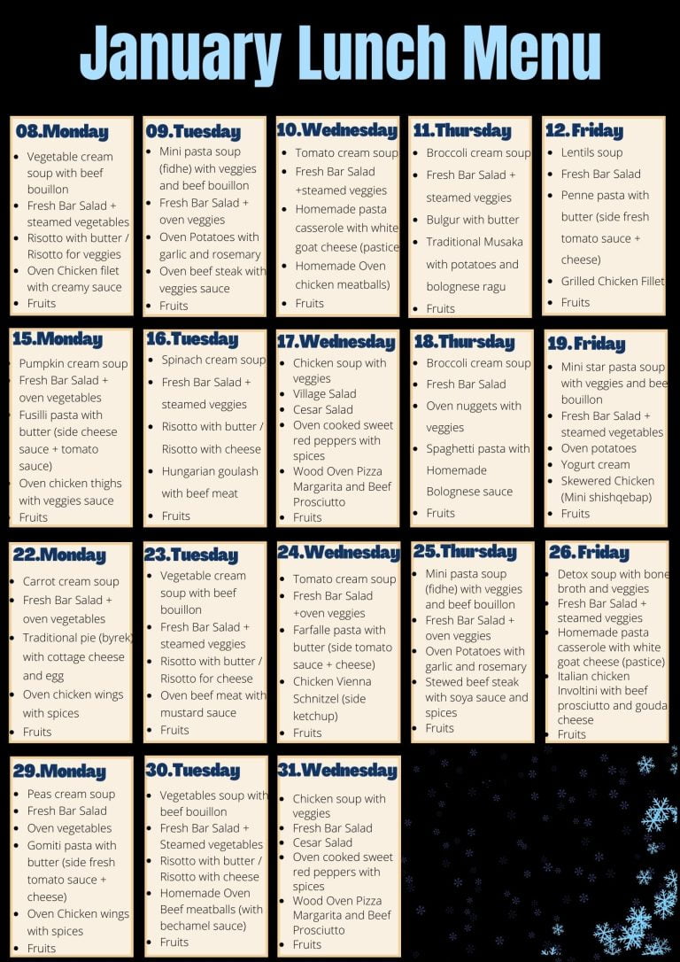 January Lunch Menu – Tis Cafeteria