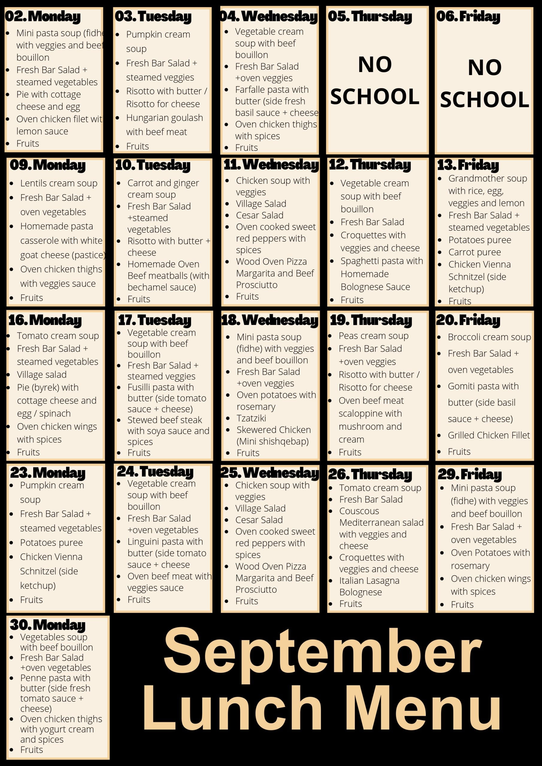 September Lunch Menu – Tis Cafeteria